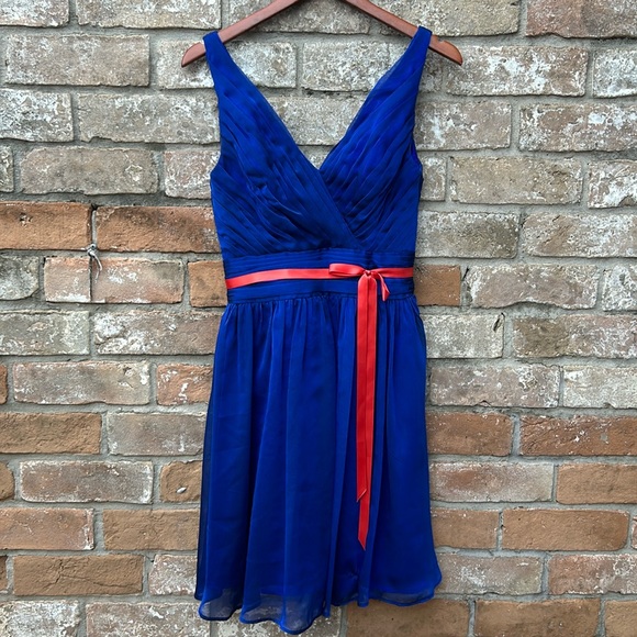 Belsoie | Dresses | Belsoie Blue With Red Ribbon Formal Dress Size 4 ...